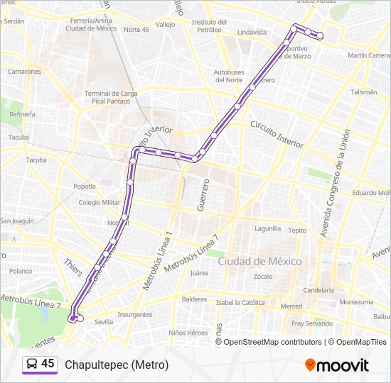 Ruta 45: horarios, paradas y mapas - Chapultepec (Metro) (Actualizado)