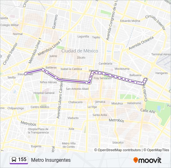 Ruta 155: horarios, paradas y mapas - Metro Insurgentes (Actualizado)