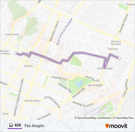 Ruta 408: horarios, paradas y mapas - Fes Aragón (Actualizado)
