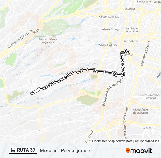 Ruta 37: horarios, paradas y mapas - Metro Mixcoac (Actualizado)