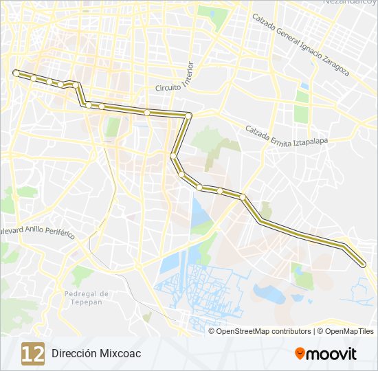 Ruta 12: horarios, paradas y mapas - Dirección Mixcoac (Actualizado)