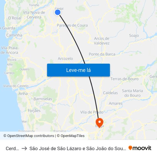 Cerdal para São José de São Lázaro e São João do Souto através de ...