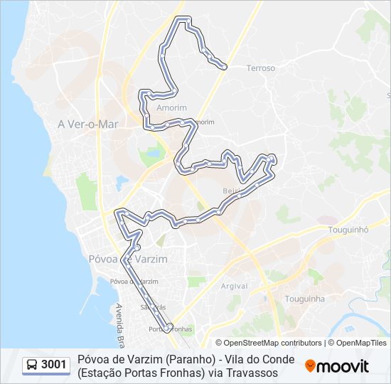 3001 Percursos: Horários, paragens e mapas - Póvoa de Varzim (Paranho ...