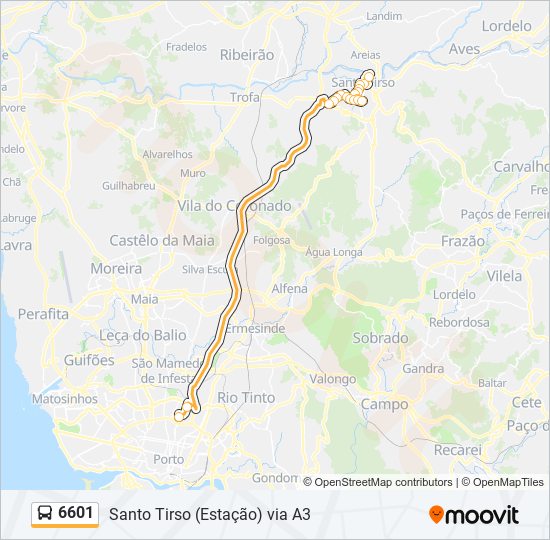 6601 Percursos: Horários, paragens e mapas - Santo Tirso (Estação) via ...