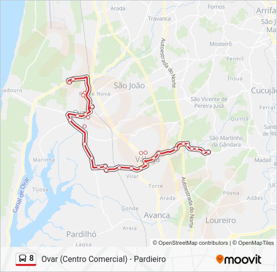 8 Percursos: Horários, paragens e mapas - Ovar (Centro Comercial ...