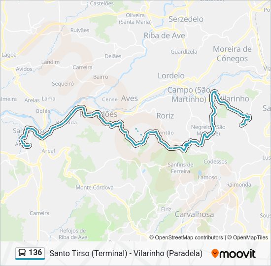 136 Percursos: Horários, paragens e mapas - Santo Tirso (Terminal ...