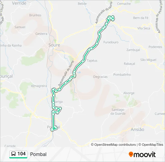 104 Percursos: Horários, paragens e mapas - Pombal (Atualizado)