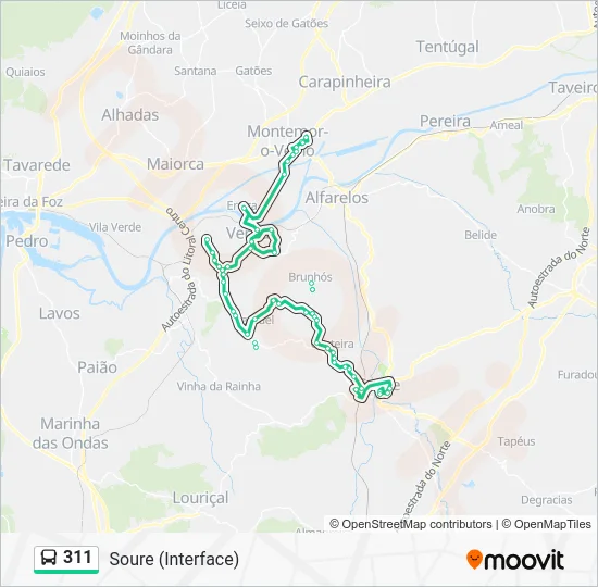 311 Percursos: Horários, paragens e mapas - Soure (Interface) (Atualizado)