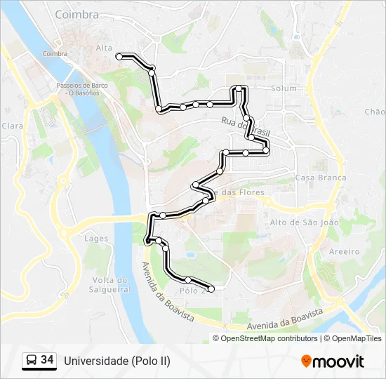 34 Route: Schedules, Stops & Maps - Universidade (Polo II) (Updated)