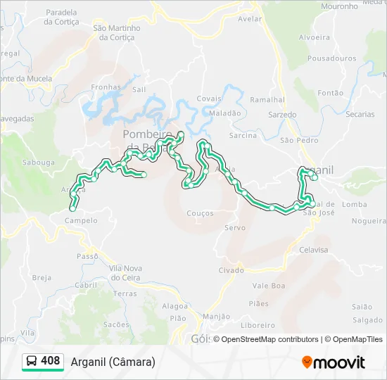 408 Percursos: Horários, paragens e mapas - Arganil (Câmara) (Atualizado)