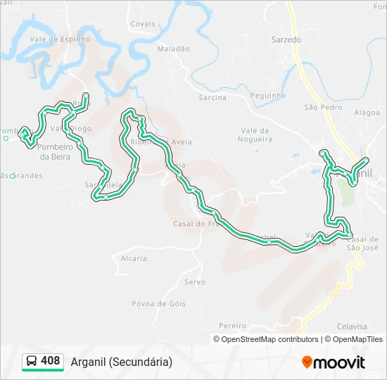 408 Percursos: Horários, paragens e mapas - Arganil (Secundária ...