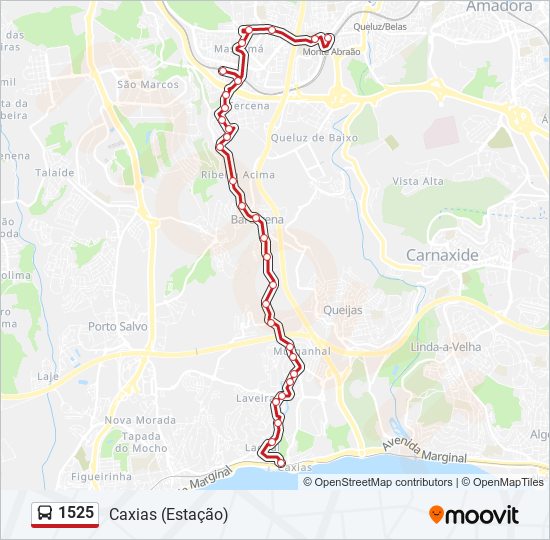 1525 Percursos: Horários, paragens e mapas - Caxias (Estação) (Atualizado)