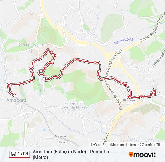 1703 Percursos: Horários, paragens e mapas - Amadora (Estação Norte ...