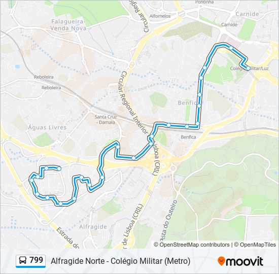 799 Percursos: Horários, paragens e mapas - Alfragide Norte (Atualizado)