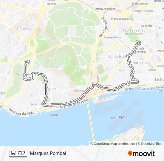 727 Percursos: Horários, paragens e mapas - Marquês Pombal (Atualizado)