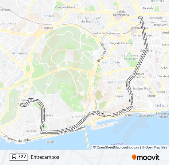 727 Percursos: Horários, paragens e mapas - Entrecampos (Atualizado)