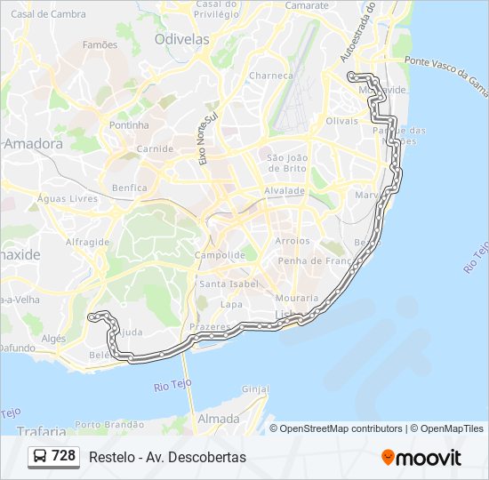 728 Percursos: Horários, paragens e mapas - Restelo - Av. Descobertas ...