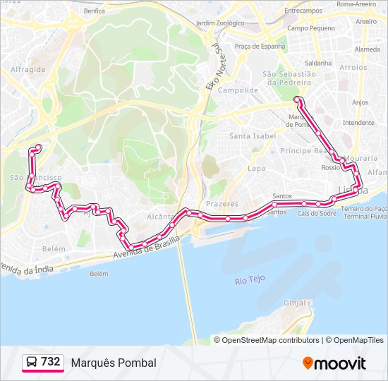 732 Percursos: Horários, paragens e mapas - Marquês Pombal (Atualizado)