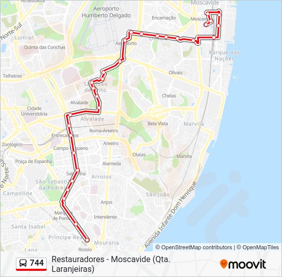 744 Route: Schedules, Stops & Maps - Moscavide (Qta. Laranjeiras) (Updated)