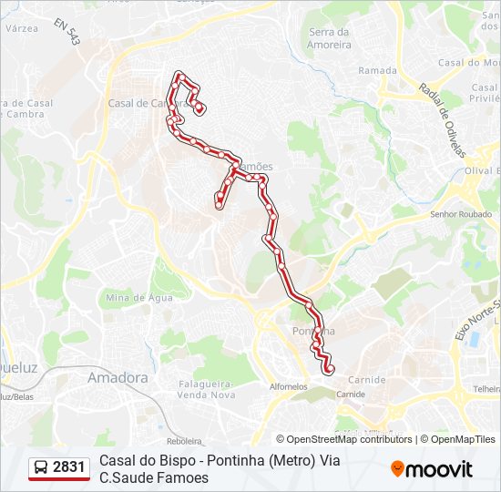 2831 Percursos: Horários, paragens e mapas - Pontinha (Metro) (Atualizado)
