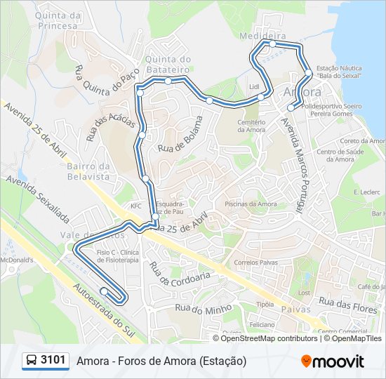 3101 Percursos: Horários, paragens e mapas - Amora (Atualizado)