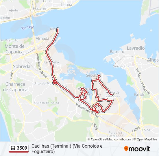 3509 Percursos: Horários, paragens e mapas - Cacilhas (Terminal) (Via ...
