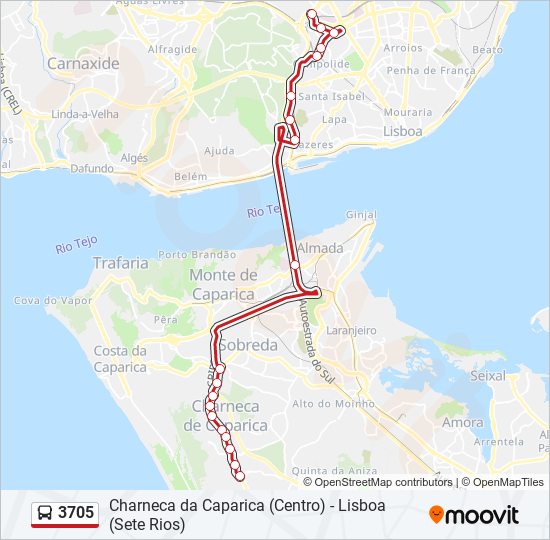 3705 Percursos: Horários, paragens e mapas - Lisboa (Sete Rios ...