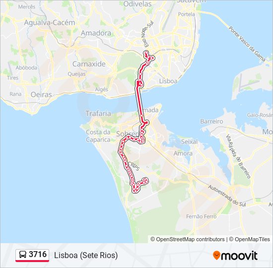 3716 Percursos: Horários, paragens e mapas - Lisboa (Sete Rios ...