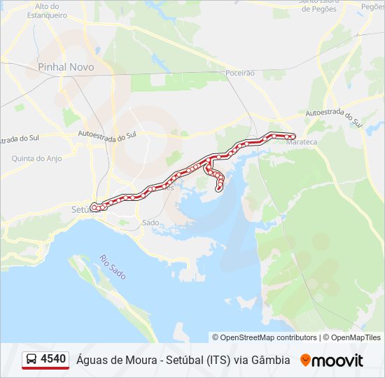 4540 Percursos: Horários, paragens e mapas - Águas de Moura (Atualizado)