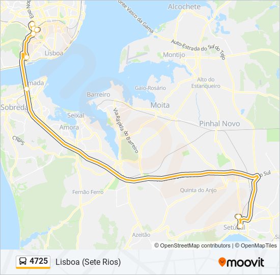 4725 Percursos: Horários, paragens e mapas - Lisboa (Sete Rios ...