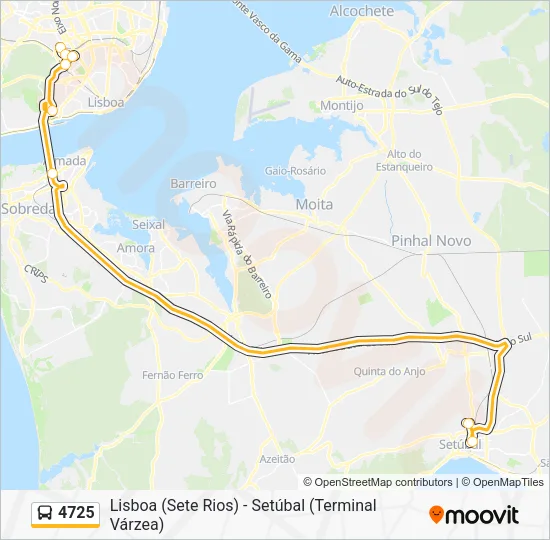 4725 Percursos: Horários, paragens e mapas - Lisboa (Sete Rios ...