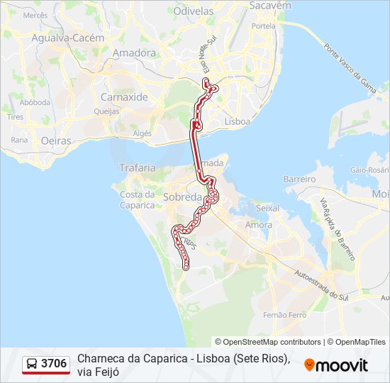 3706 Percursos: Horários, paragens e mapas - Lisboa (Sete Rios ...