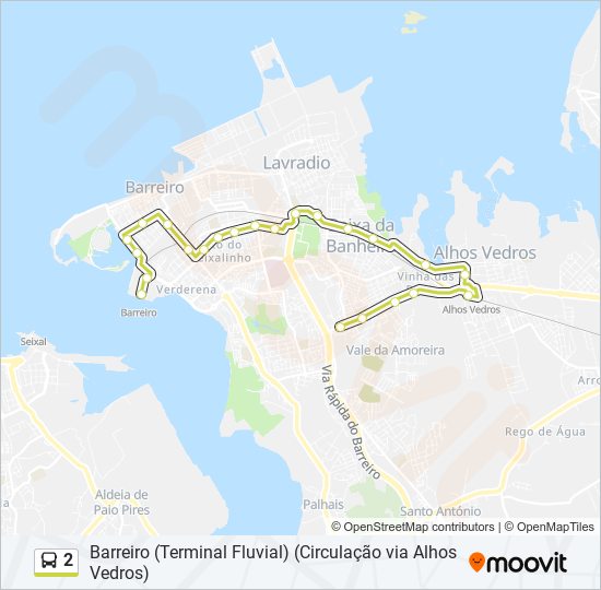 2 Percursos: Horários, paragens e mapas - Barreiro (Terminal) via Alhos ...