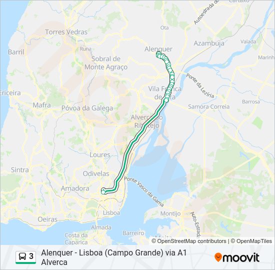 3 Percursos: Horários, paragens e mapas - Alenquer via A1 Vila Franca ...