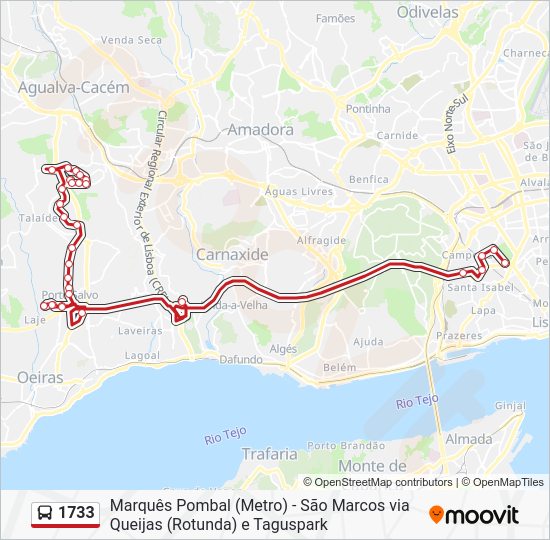 1733 Percursos: Horários, paragens e mapas - Marquês Pombal (Metro ...