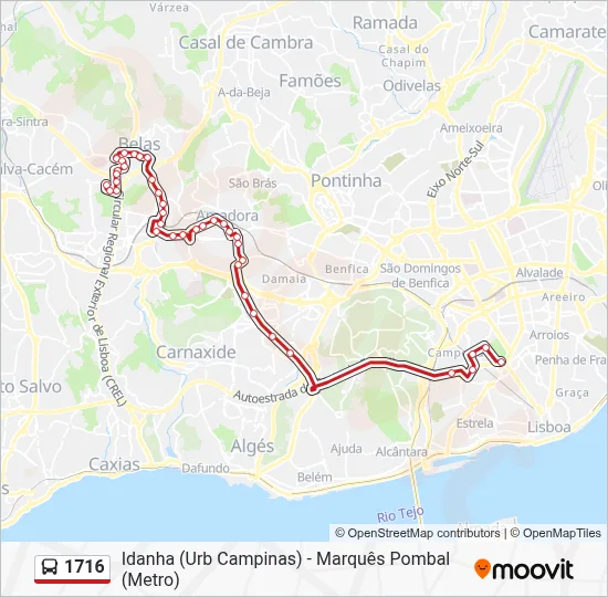 1716 Percursos: Horários, paragens e mapas - Marquês Pombal (Metro ...