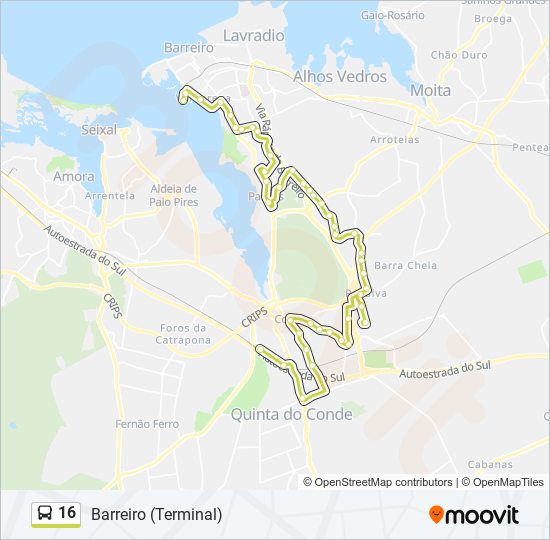 16 Percursos: Horários, paragens e mapas - Barreiro (Terminal) (Atualizado)