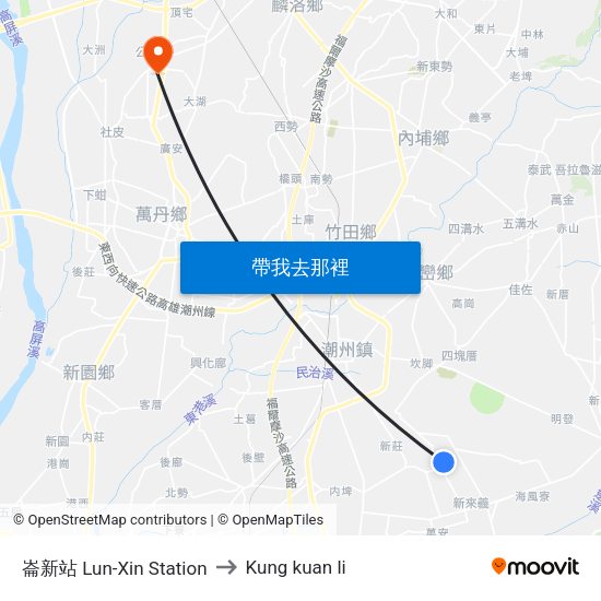 搭乘公共交通工具從Pingtung的崙新站 Lun-Xin Station到Kung kuan li