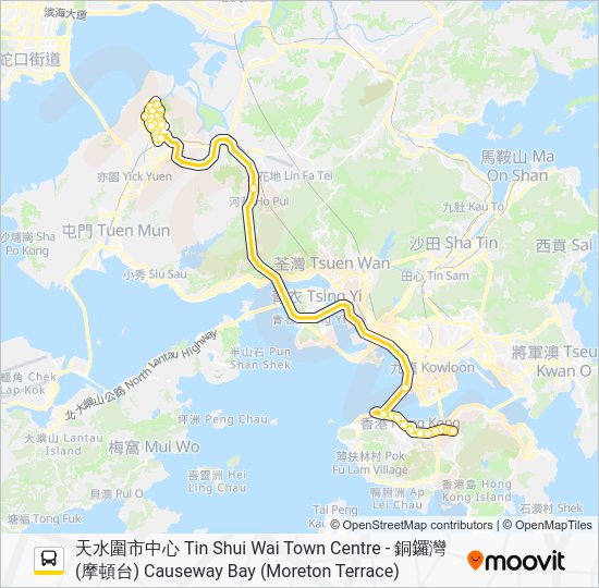 969路線：時刻表，站點和地圖-銅鑼灣(摩頓台) Causeway Bay (Moreton Terrace) （更新）