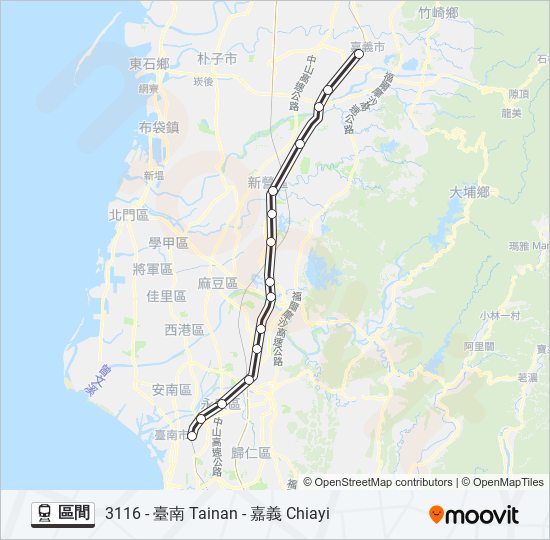 區間 Route: Schedules, Stops & Maps - 3116 - 臺南 Tainan - 嘉義 Chiayi (Updated)