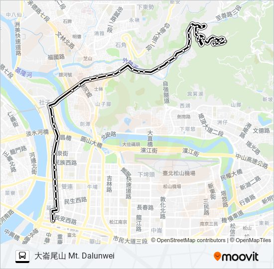 255路線：時刻表，站點和地圖-大崙尾山 Mt. Dalunwei （更新）