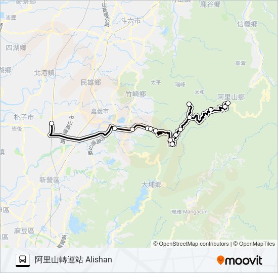 7329a路線：時刻表，站點和地圖-阿里山轉運站 Alishan （更新）