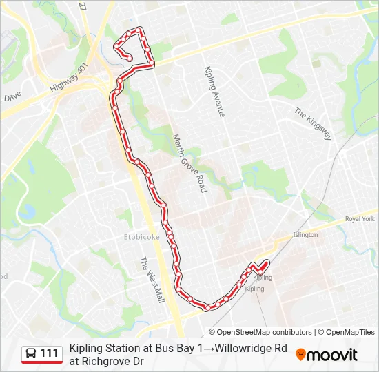 111 Route: Schedules, Stops & Maps - Kipling Station at Bus Bay 1‎→ ...