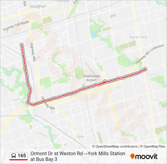 165 Itinéraire: Horaires, Arrêts & Plan - Ormont Dr at Weston Rd‎→York ...