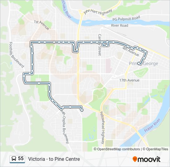 55 Itinéraire: Horaires, Arrêts & Plan - Victoria - to Pine Centre (mis ...