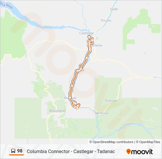 98 Itinéraire: Horaires, Arrêts & Plan - Columbia Connector - Castlegar ...