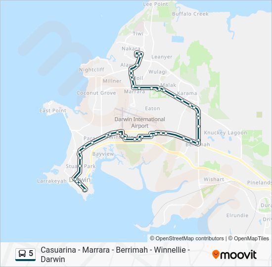 5 Route: Schedules, Stops & Maps - Darwin Interchange To Casuarina ...