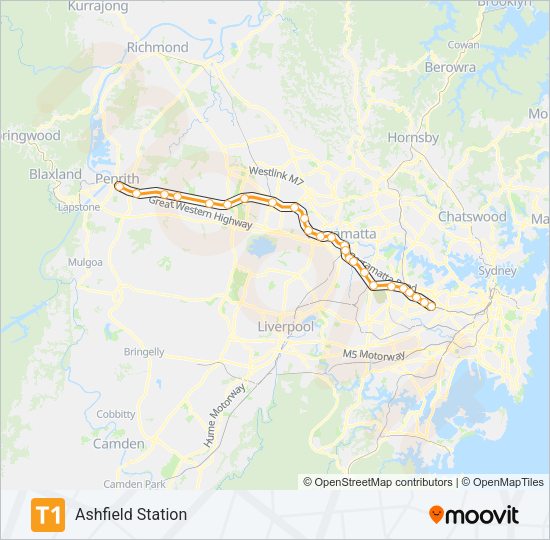 T1 Route: Schedules, Stops & Maps - Ashfield Station (Updated)