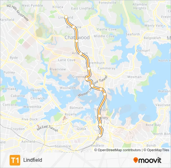 T1 Route: Schedules, Stops & Maps - Lindfield (Updated)