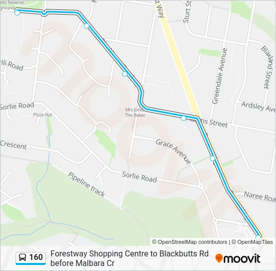 160 Route: Schedules, Stops & Maps - Blackbutts Rd opp Frenchs Forest ...
